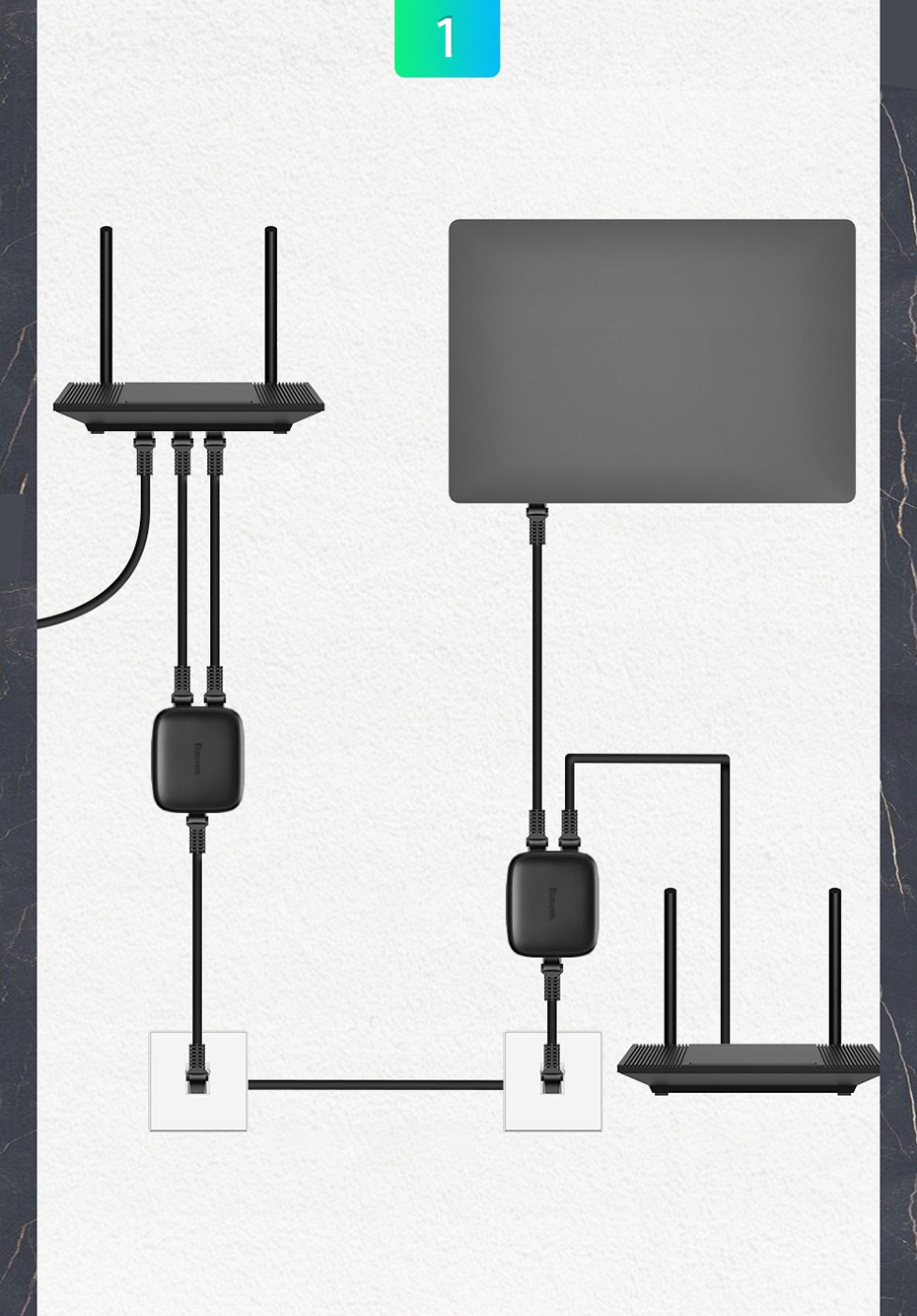 Rozdzielacz sygnału - 2x RJ45 rozgałęźnik internetu splitter LAN PCFXQ ...
